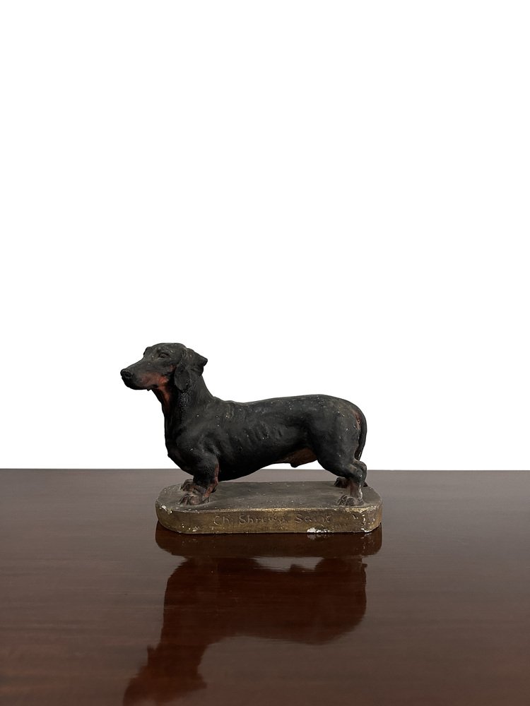 Scultura di cani vintage in gesso dipinto di Frederick Thomas Daws, set ...