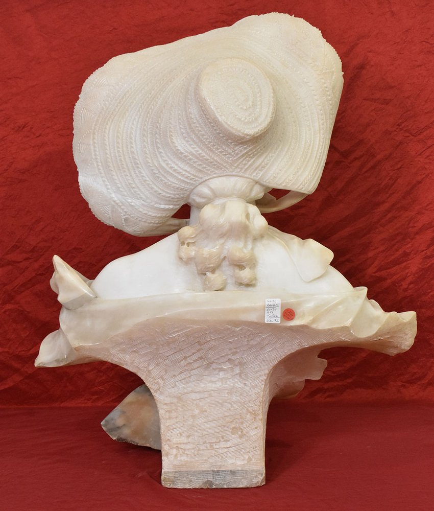 Galileo Pochini, Bust of Young Girl with Hat, 19th Century, Marble and ...