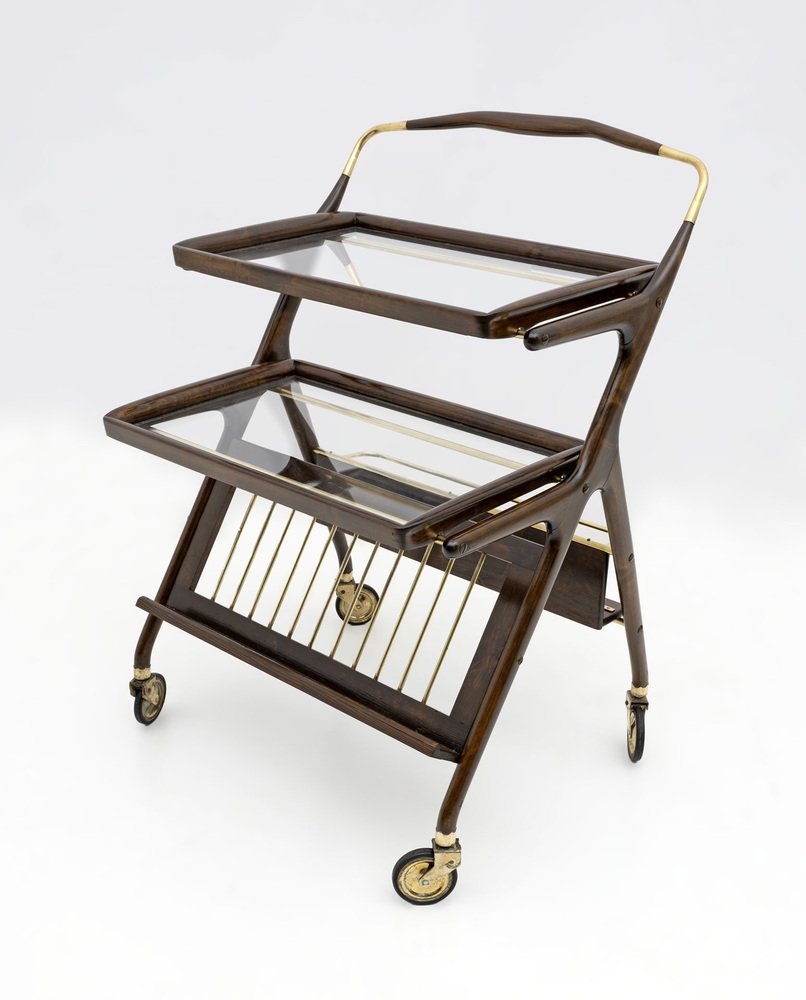 Mid-Century Modern Italian Bar Cart in Walnut and Brass from Cassina ...