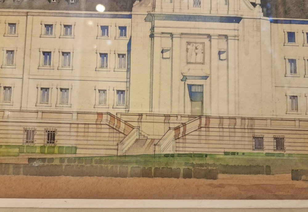 Luis Cervera Vera, Elevation of Architectural Project, 1970, Watercolor ...