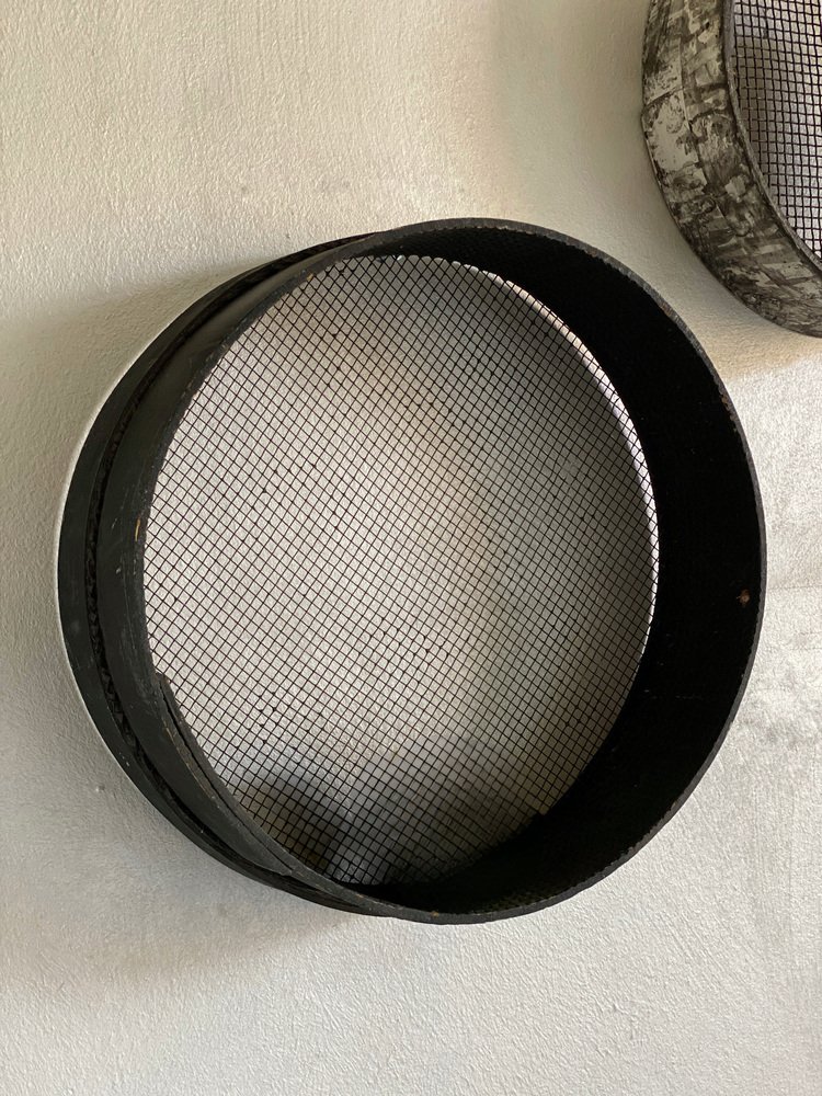 Italian Wooden and Black Metal Sieves, 1950s, Set of 3 for sale at Pamono