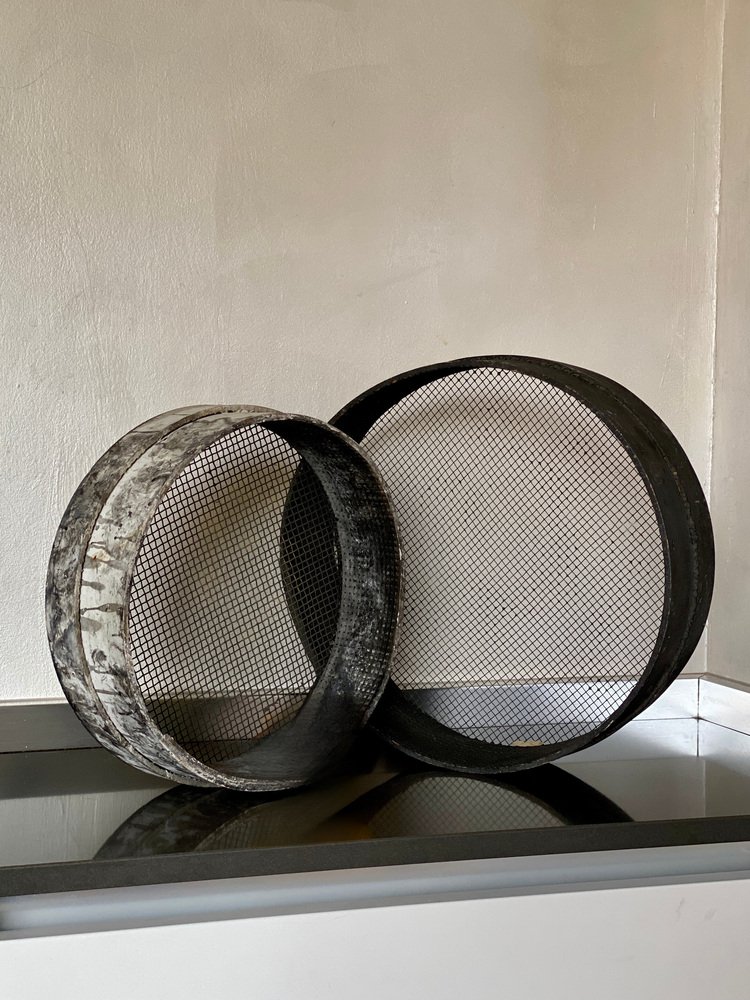 Italian Wooden and Black Metal Sieves, 1950s, Set of 3 for sale at Pamono
