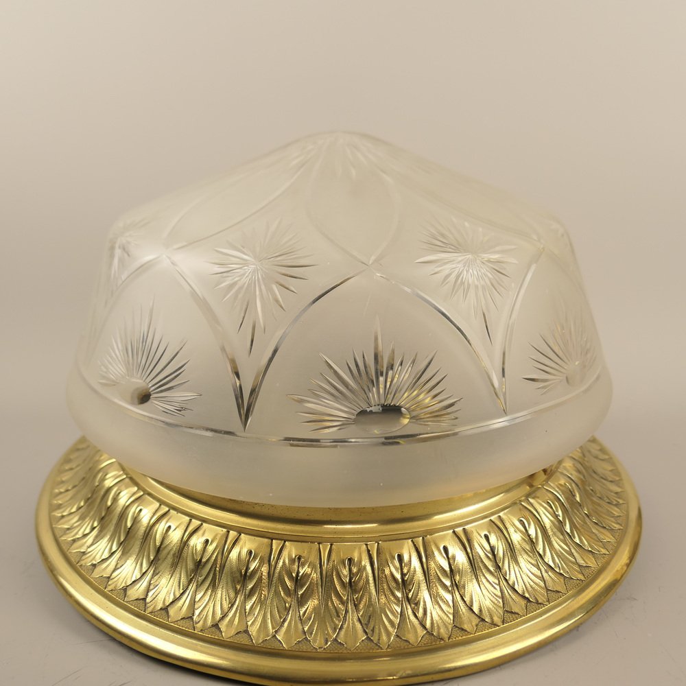 Large Brass Ceiling Light with Hand-Cut Lead Crystal Shade, France ...