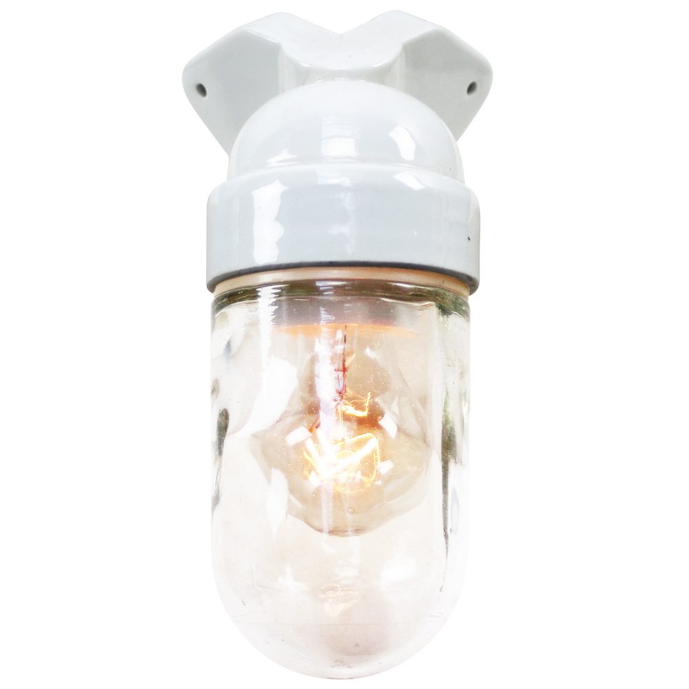 Vintage White Porcelain Clear Glass Scone Corner Wall Lamp for sale at ...