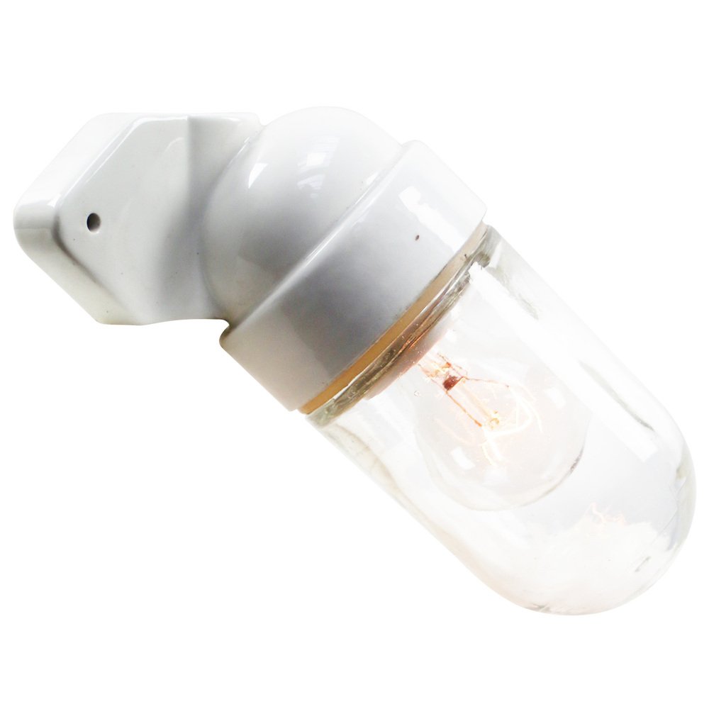 Vintage White Porcelain Clear Glass Scone Corner Wall Lamp for sale at ...