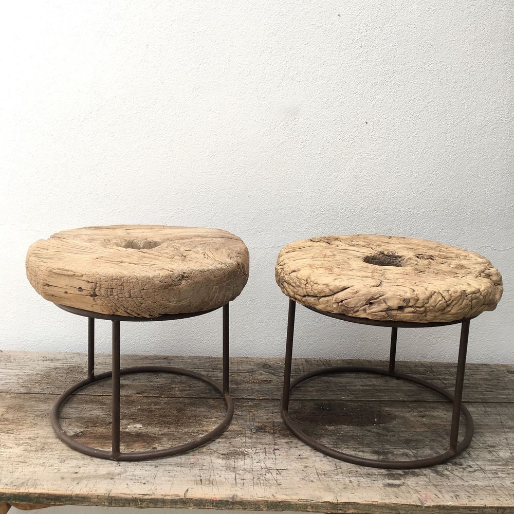 Chinese Wooden Mill Side Tables, Set of 2 for sale at Pamono