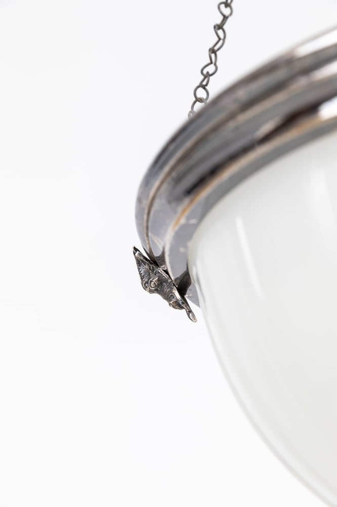 Rams Head Moonstone Glass Ceiling Light, 1920s for sale at Pamono