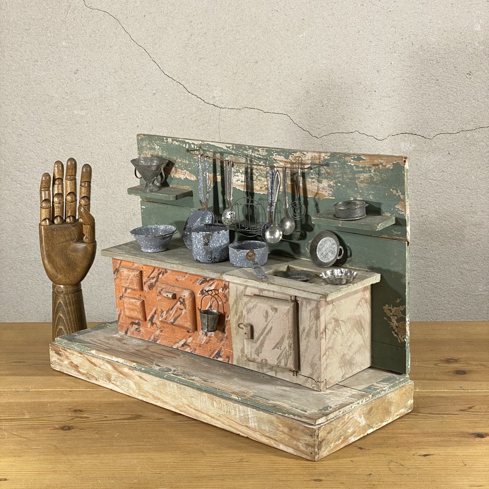 Antique Toy Kitchen in Stuccoed and Polychrome Wood, 19th Century for ...