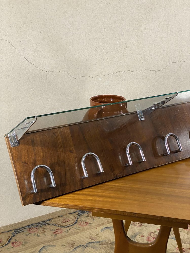Mid-Century Wall Shelf in Chromed Metal and Glass for sale at Pamono