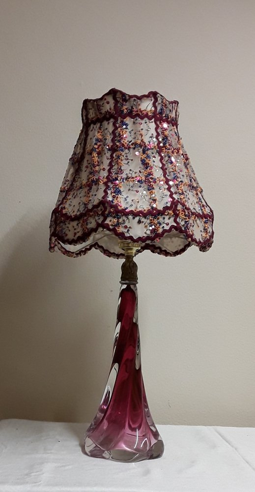 Belgian Table Lamp in Glass with Sequined Shade from Christalleries De ...