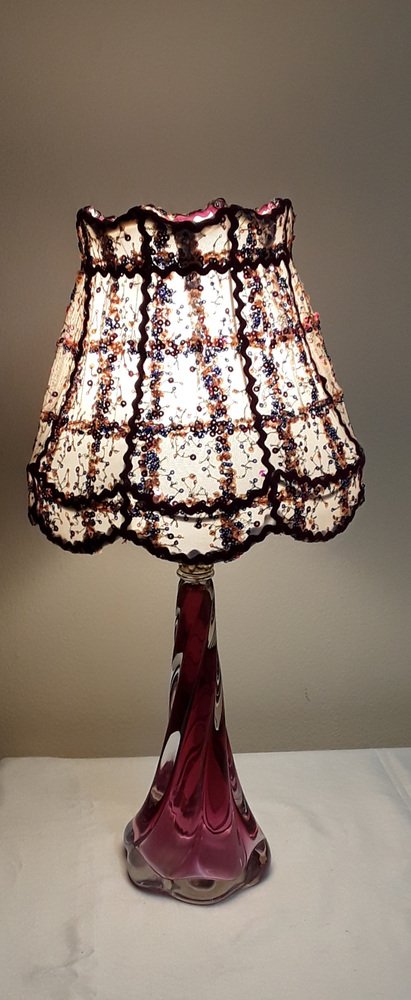 Belgian Table Lamp in Glass with Sequined Shade from Christalleries De ...