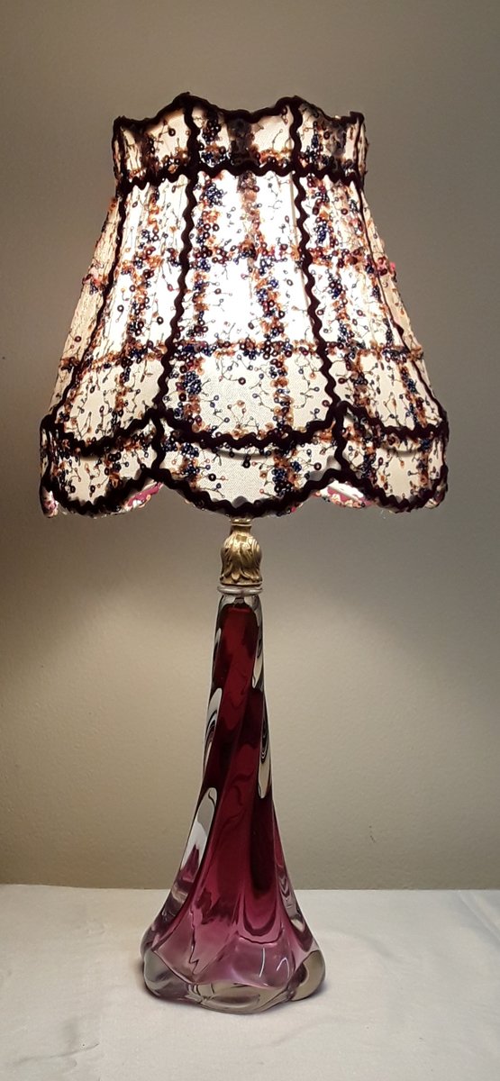 Belgian Table Lamp in Glass with Sequined Shade from Christalleries De ...