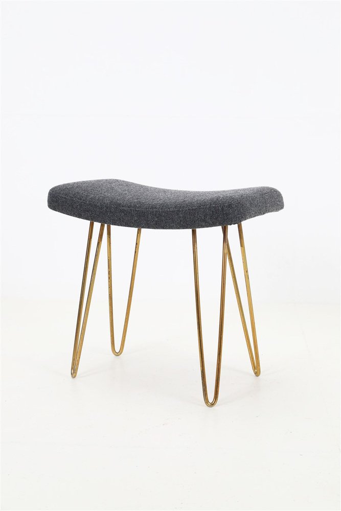 Mid-Century Modern Hocker mit Original Hairpin Legs aus Messing, 1950er ...