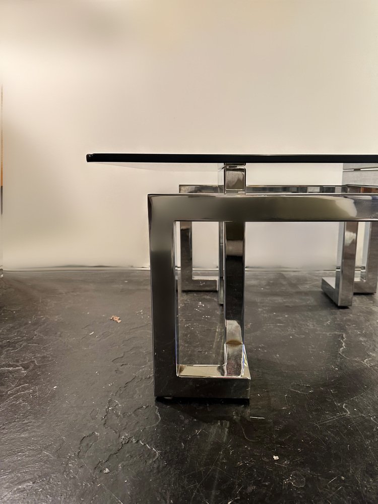 Mid-Century Mandarin Coffee Table in Chrome and Smoked Glass by Tim ...