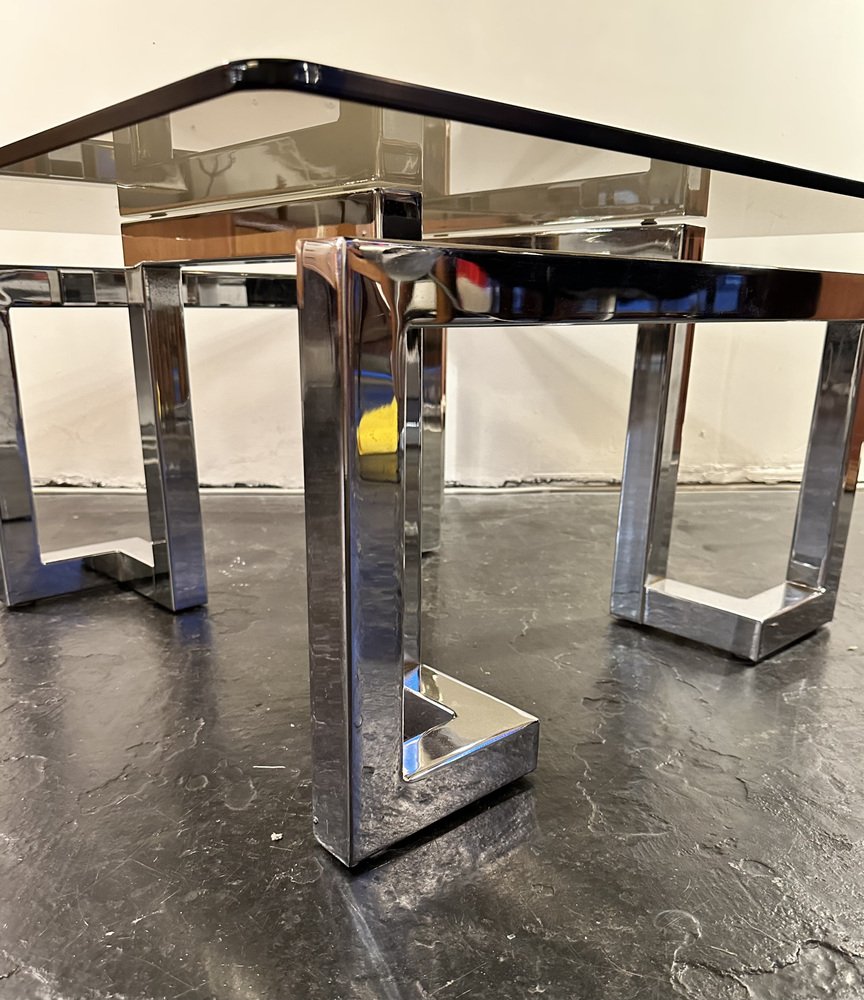 Mid-Century Mandarin Coffee Table in Chrome and Smoked Glass by Tim ...