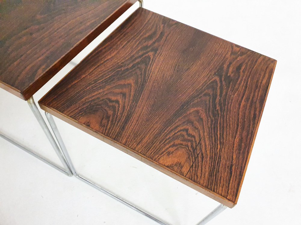 Mid-Century Mimiset Nesting Tables in Rosewood and Leather attributed ...