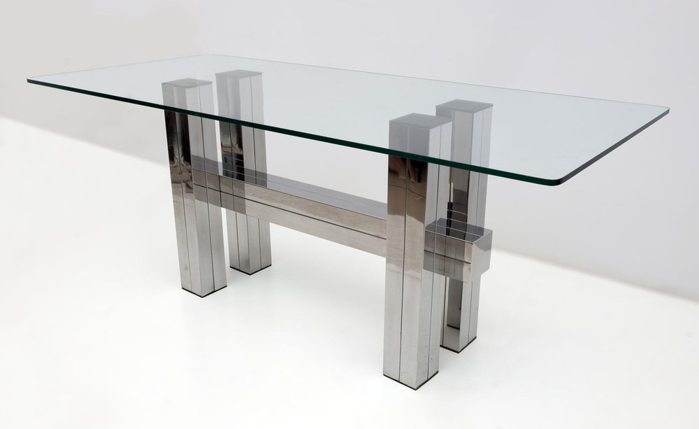 Mid-Century Modern Italian Steel and Glass Dining Table, 1980s for sale ...