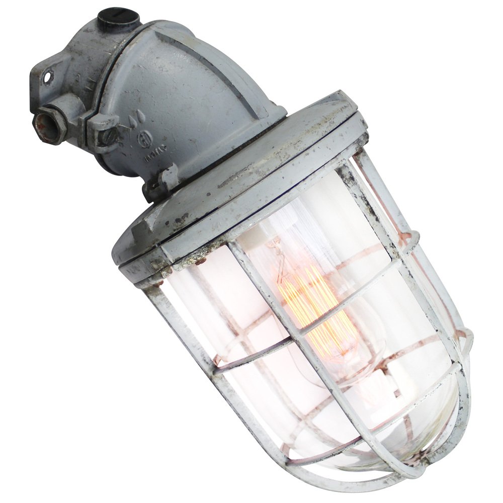 Industrial Grey Cast Aluminum & Clear Glass Wall Lamp by Industria ...