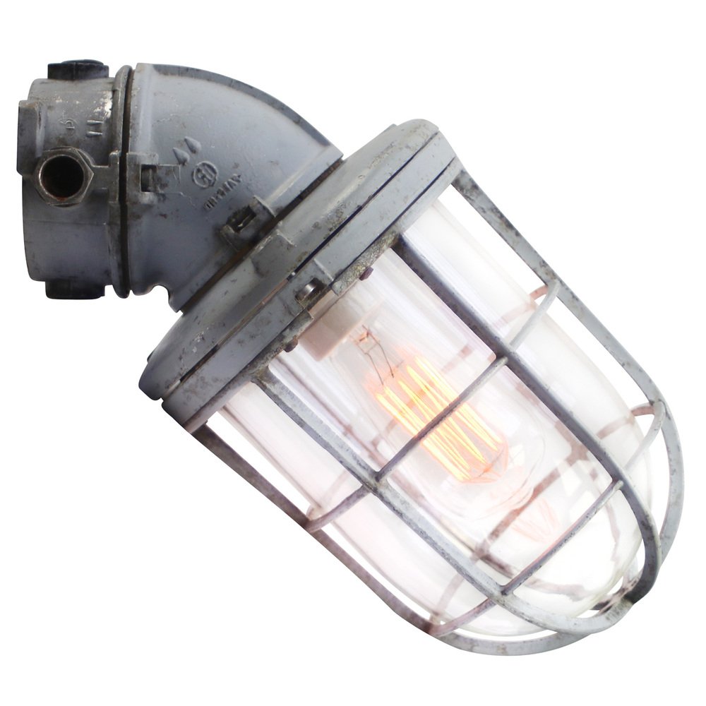Industrial Grey Cast Aluminum & Clear Glass Wall Lamp by Industria ...