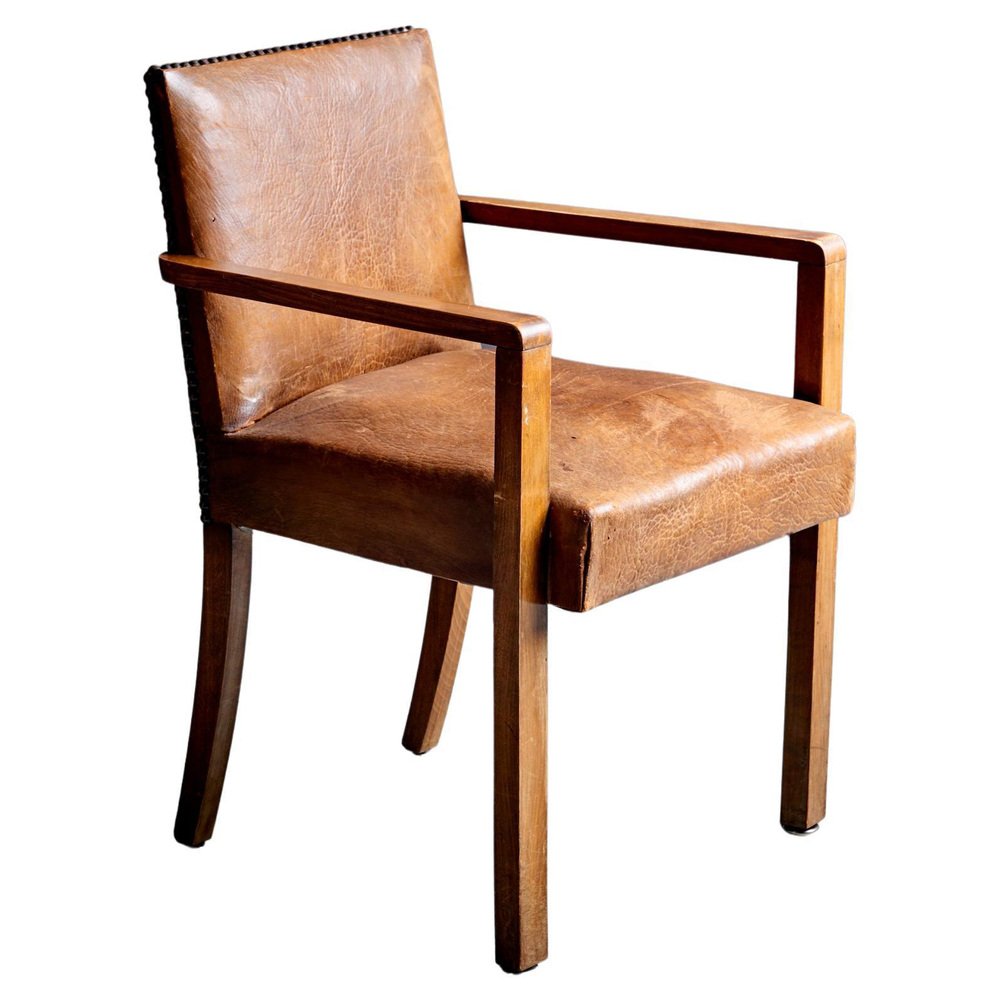 Art Deco Armchair in Brown Faux Leather attributed to Francis Jourdain ...