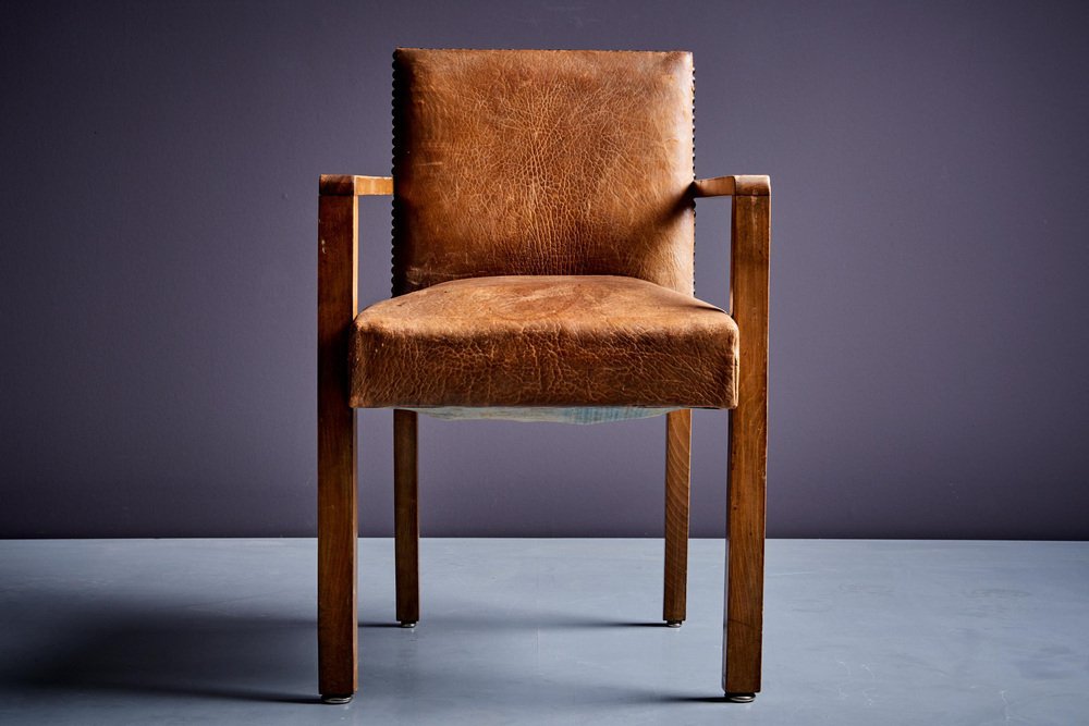 Art Deco Armchair in Brown Faux Leather attributed to Francis Jourdain ...