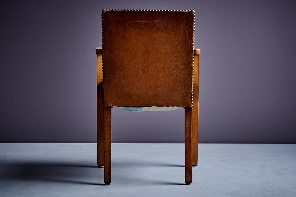 Art Deco Armchair in Brown Faux Leather attributed to Francis Jourdain ...