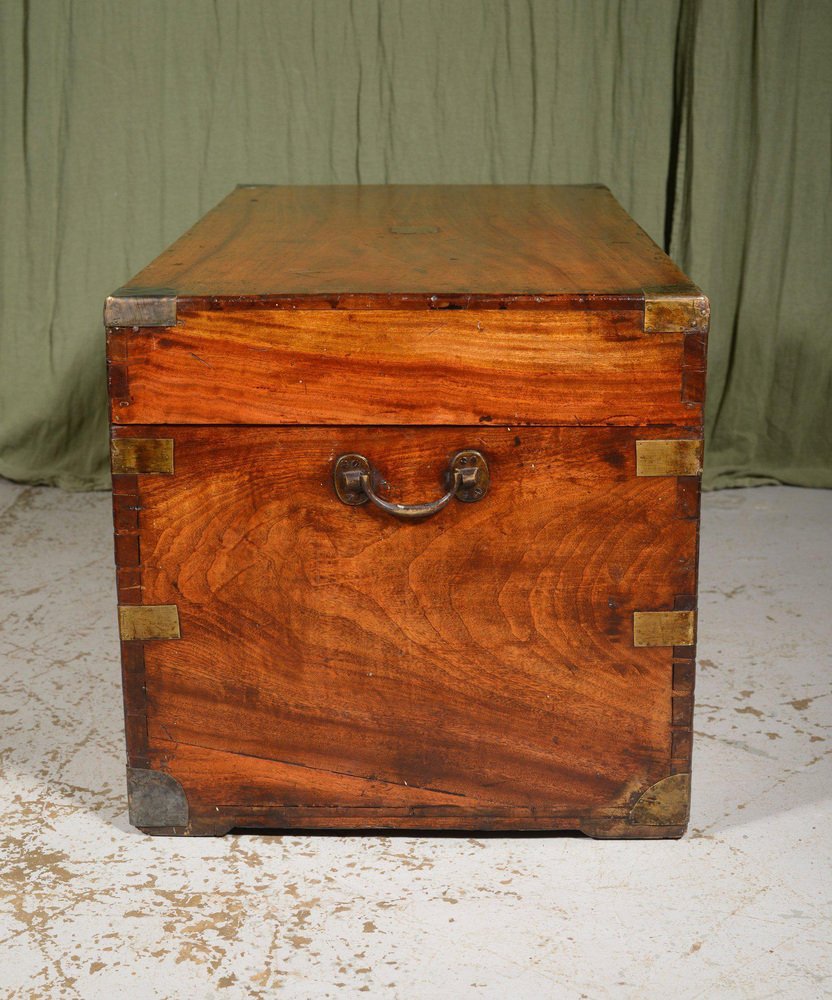 Large Double Lock Camphor Wood Campaign Chest, 1850s for sale at Pamono