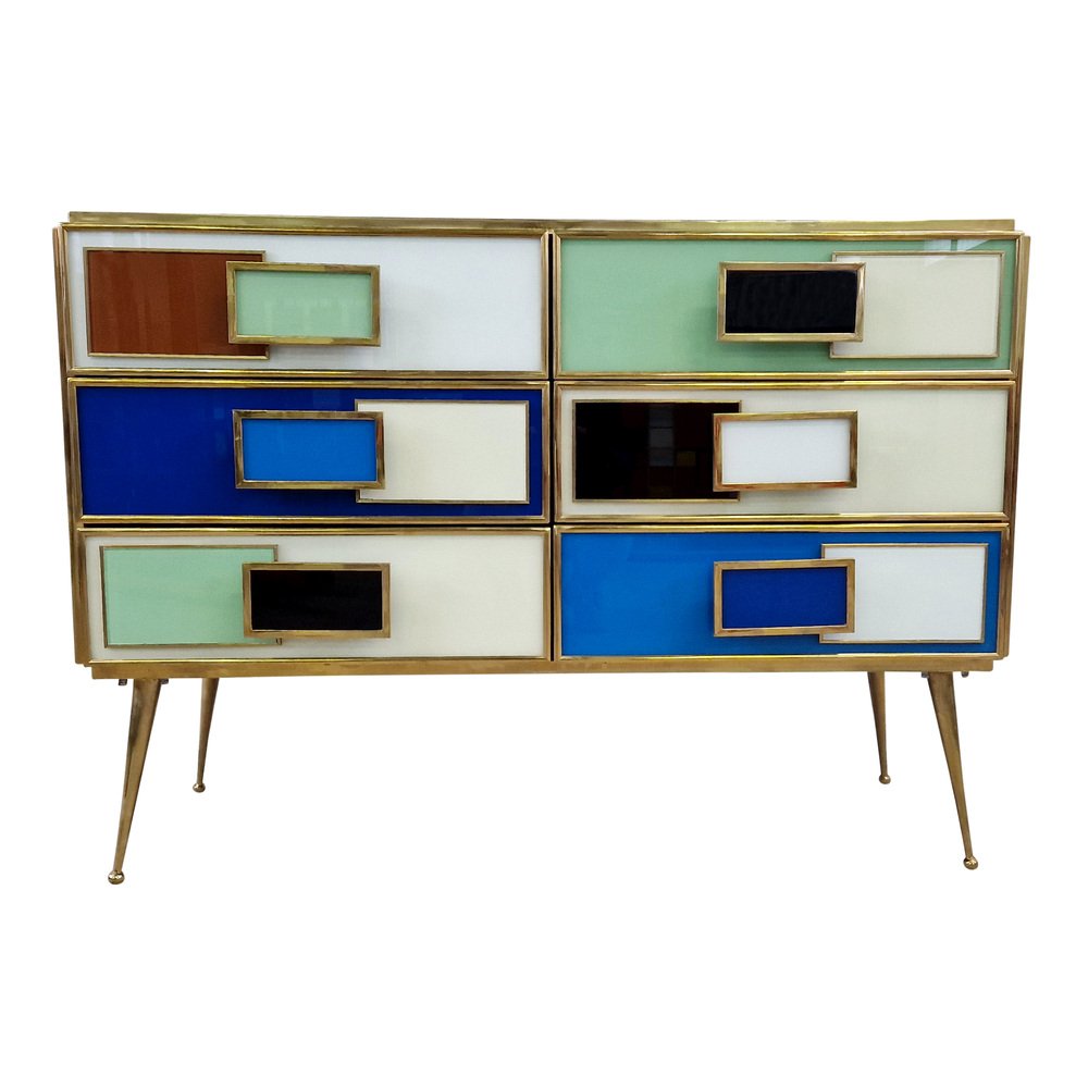 Commode with 6 Drawers in Multicolor Murano Glass, 1980s for sale at Pamono