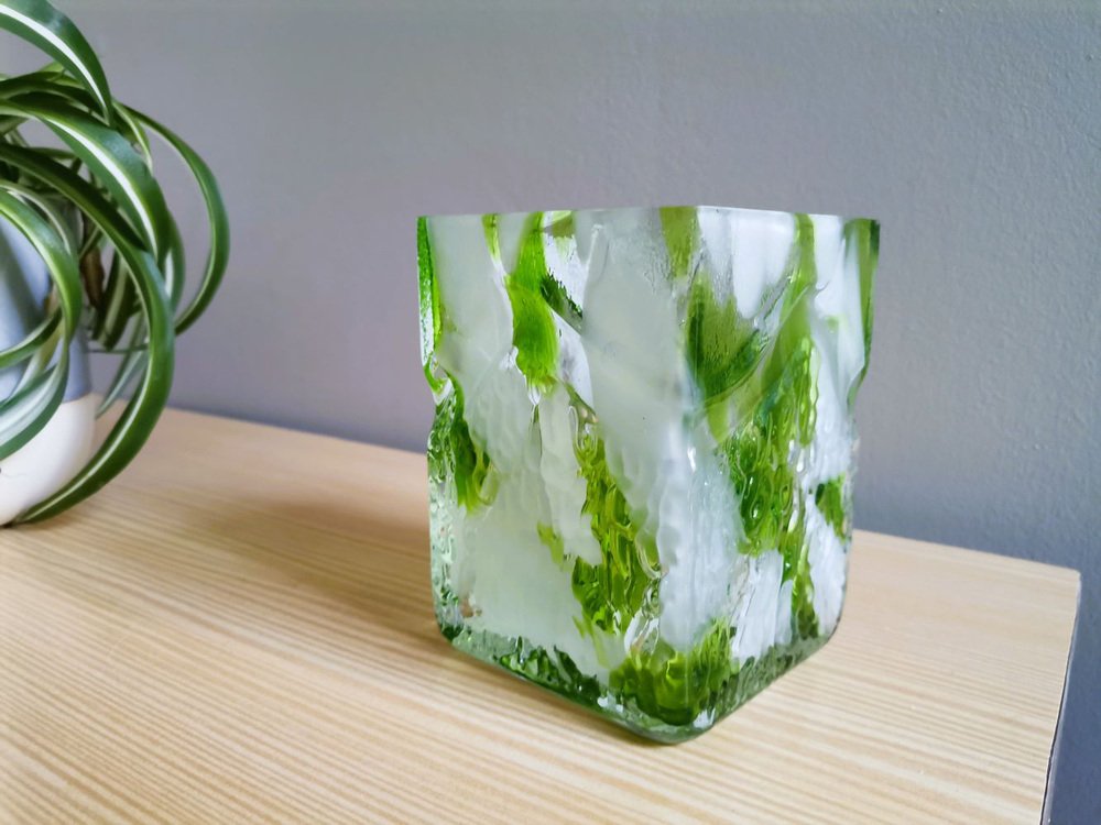 Portuguese Green Spatter Splatter Glass Vase by Marinha Grande, 1970s ...