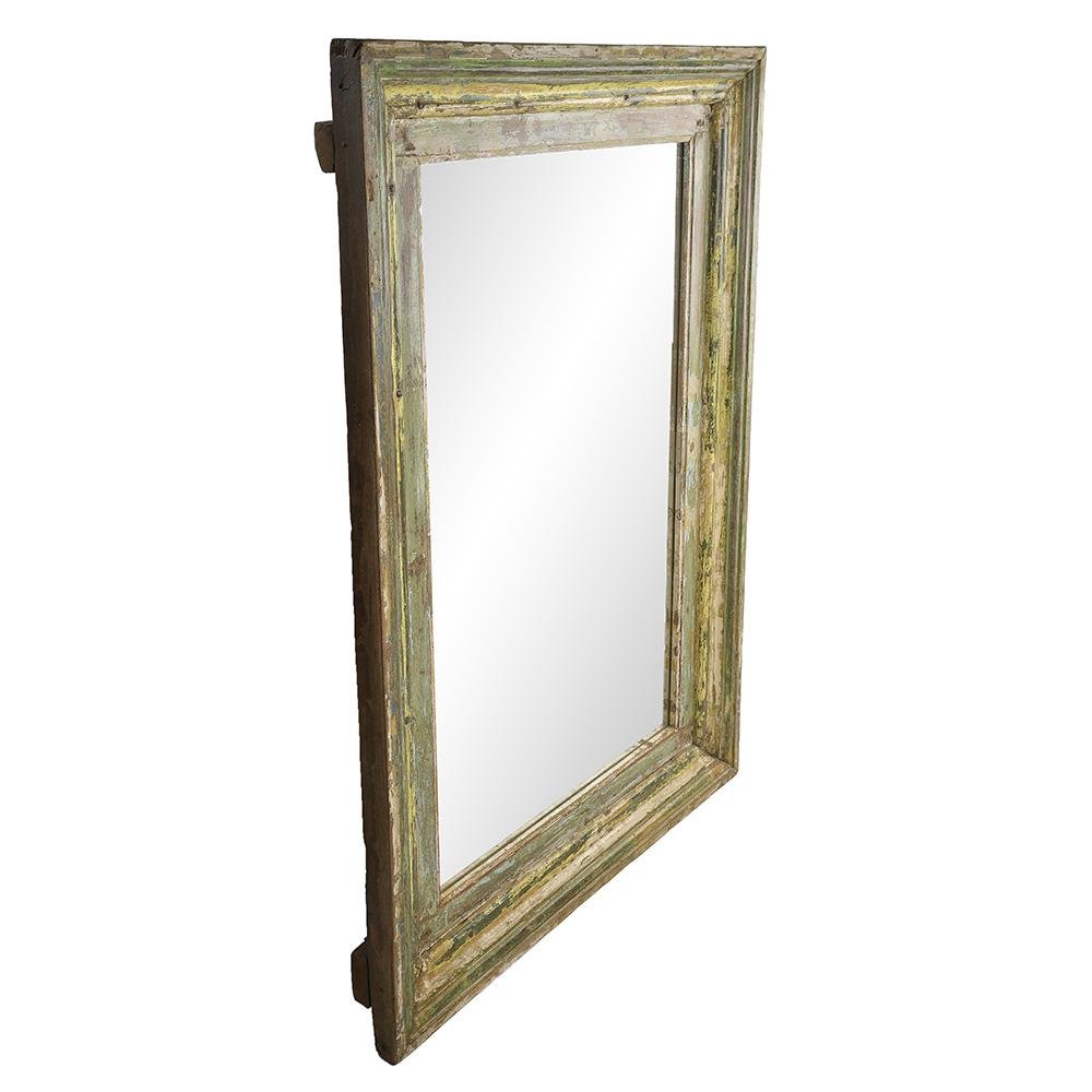 Large Patinated Wood Mirror for sale at Pamono