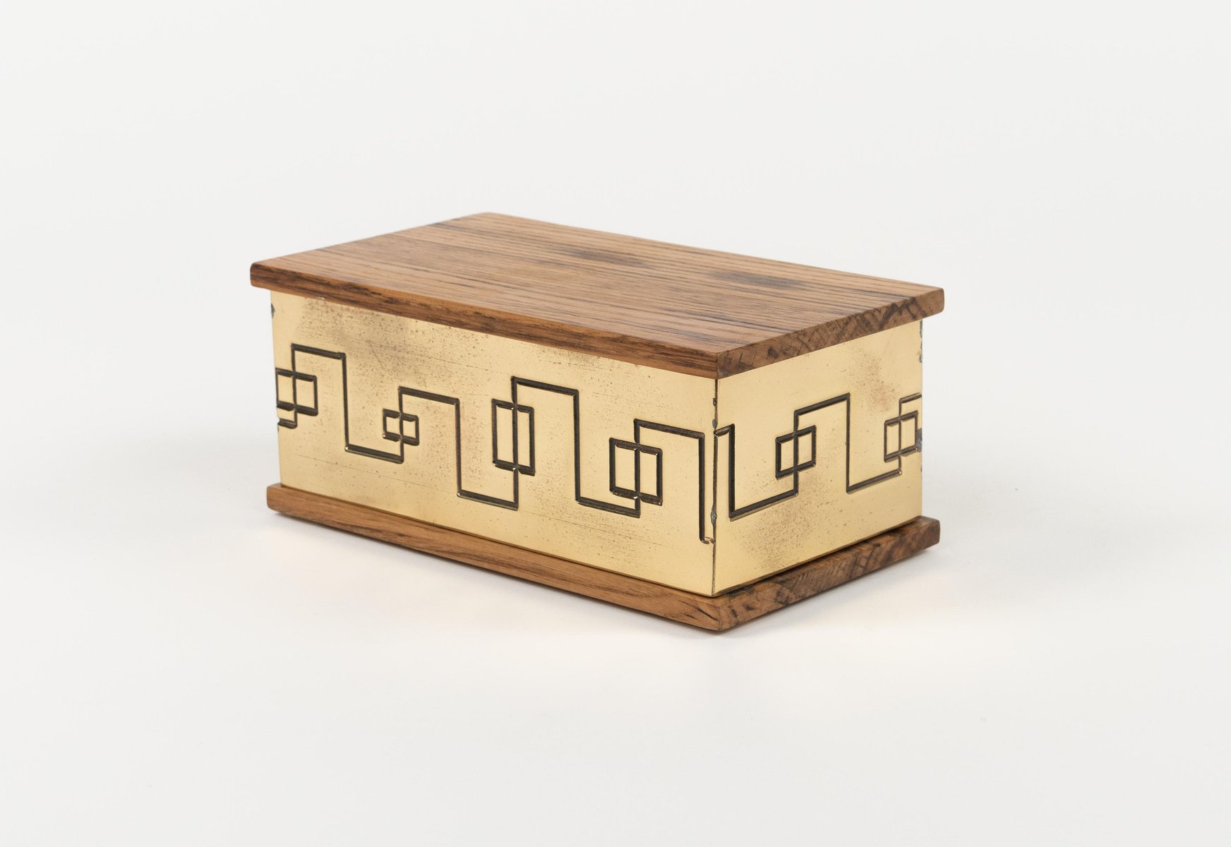 Rectangular Decorative Box in Brass and Wood, 1970s for sale at Pamono