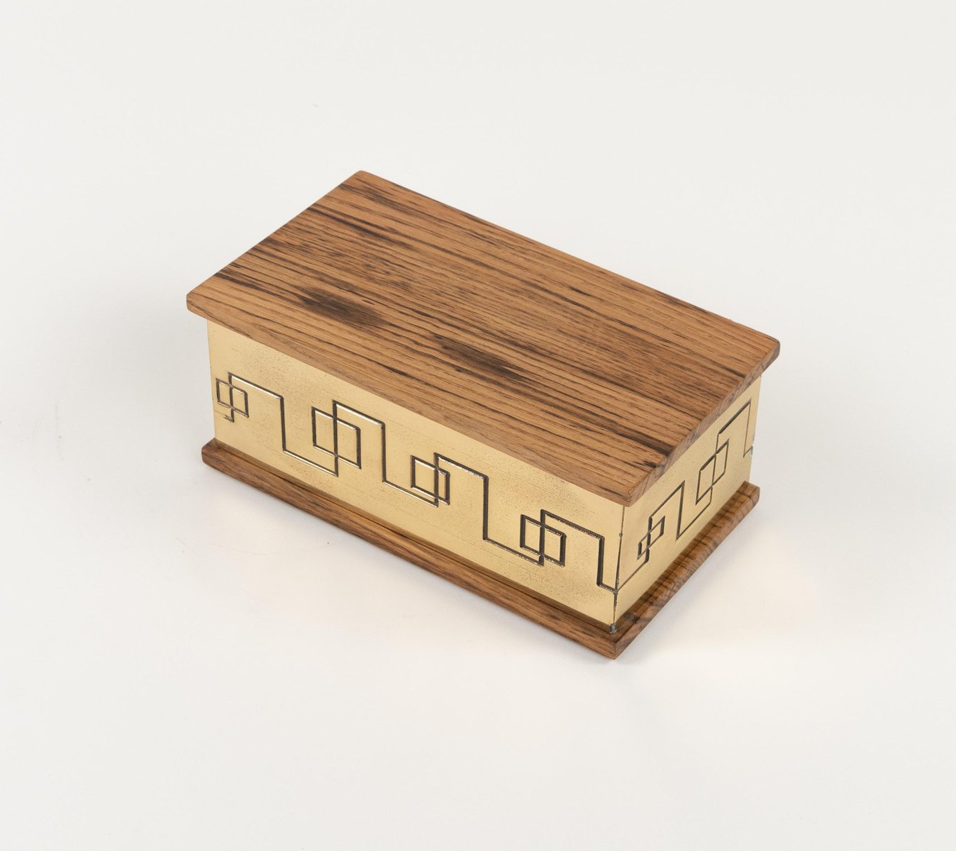 Rectangular Decorative Box in Brass and Wood, 1970s for sale at Pamono