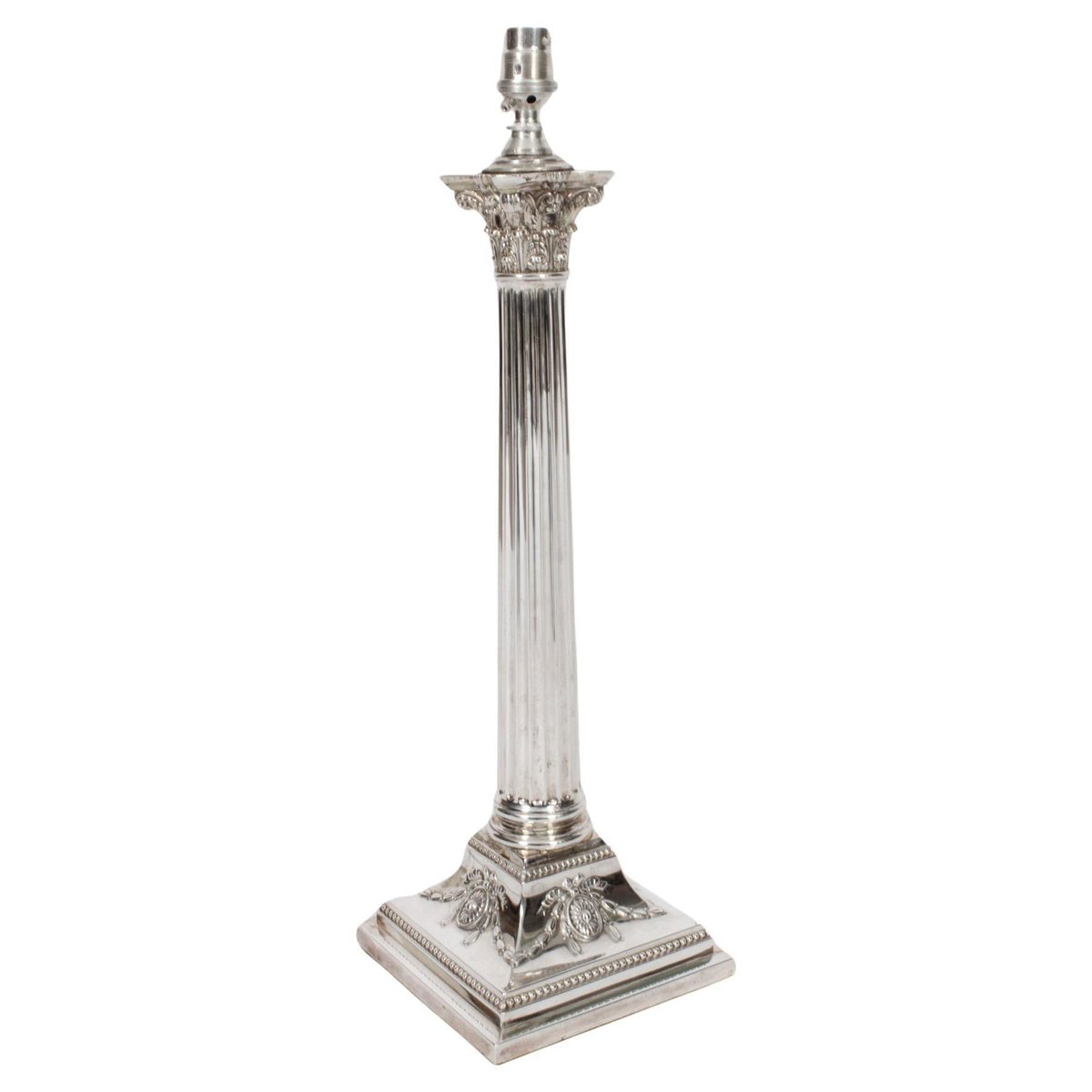 Large Victorian Silver-Plated Corinthian Column Table Lamp, 19th ...
