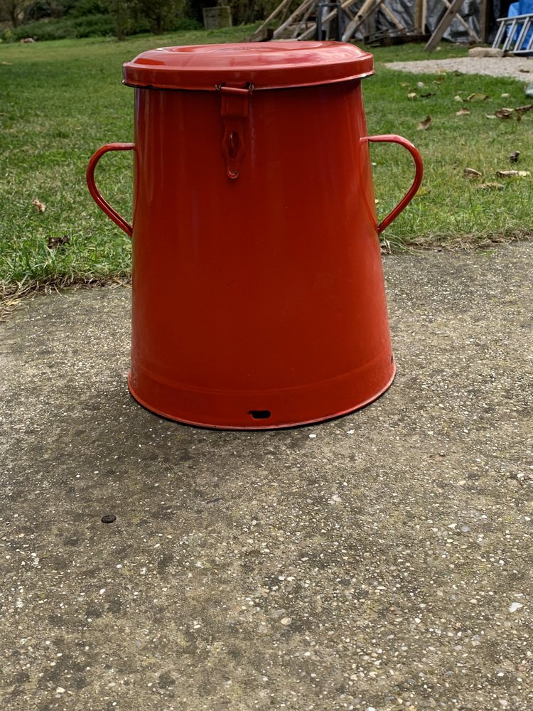 Red Enamel Bin, 1950s for sale at Pamono