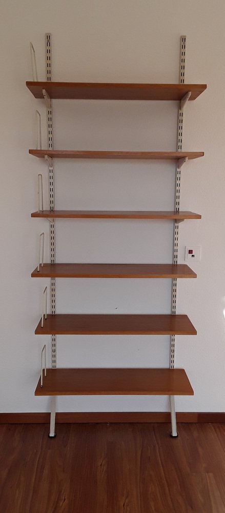 Mid-Century Minimalist Bookcase with Adjustable Shelves in Yellow-Brown ...