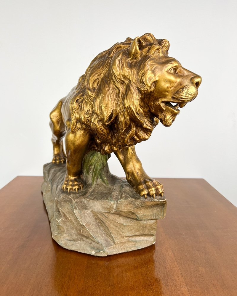 Large Brass-Colored Lion Statue, Early 1900s for sale at Pamono