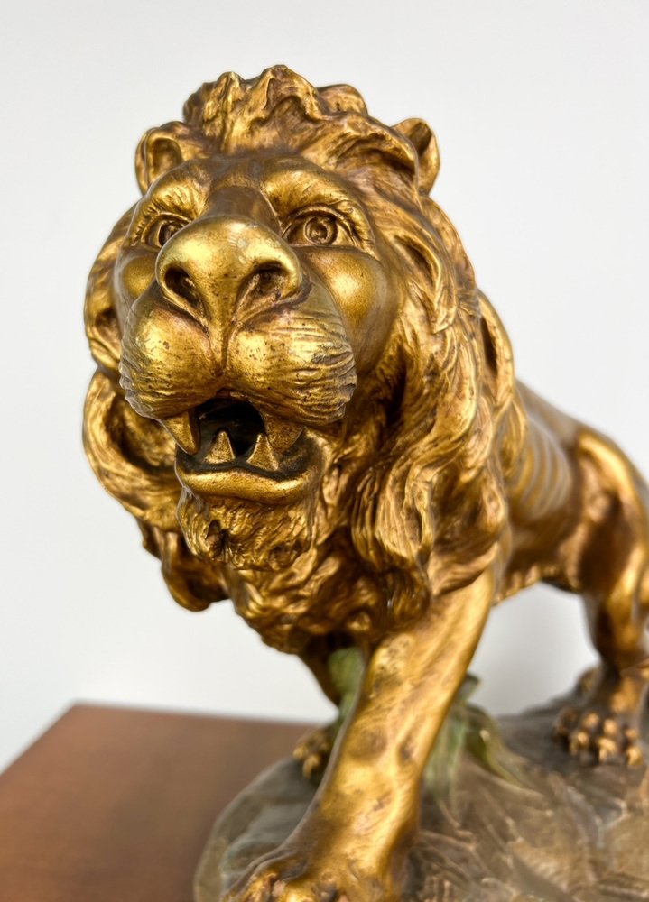 Large Brass-Colored Lion Statue, Early 1900s for sale at Pamono