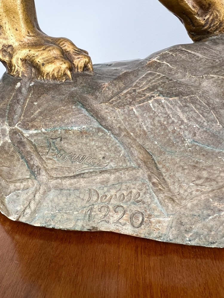 Large Brass-Colored Lion Statue, Early 1900s for sale at Pamono