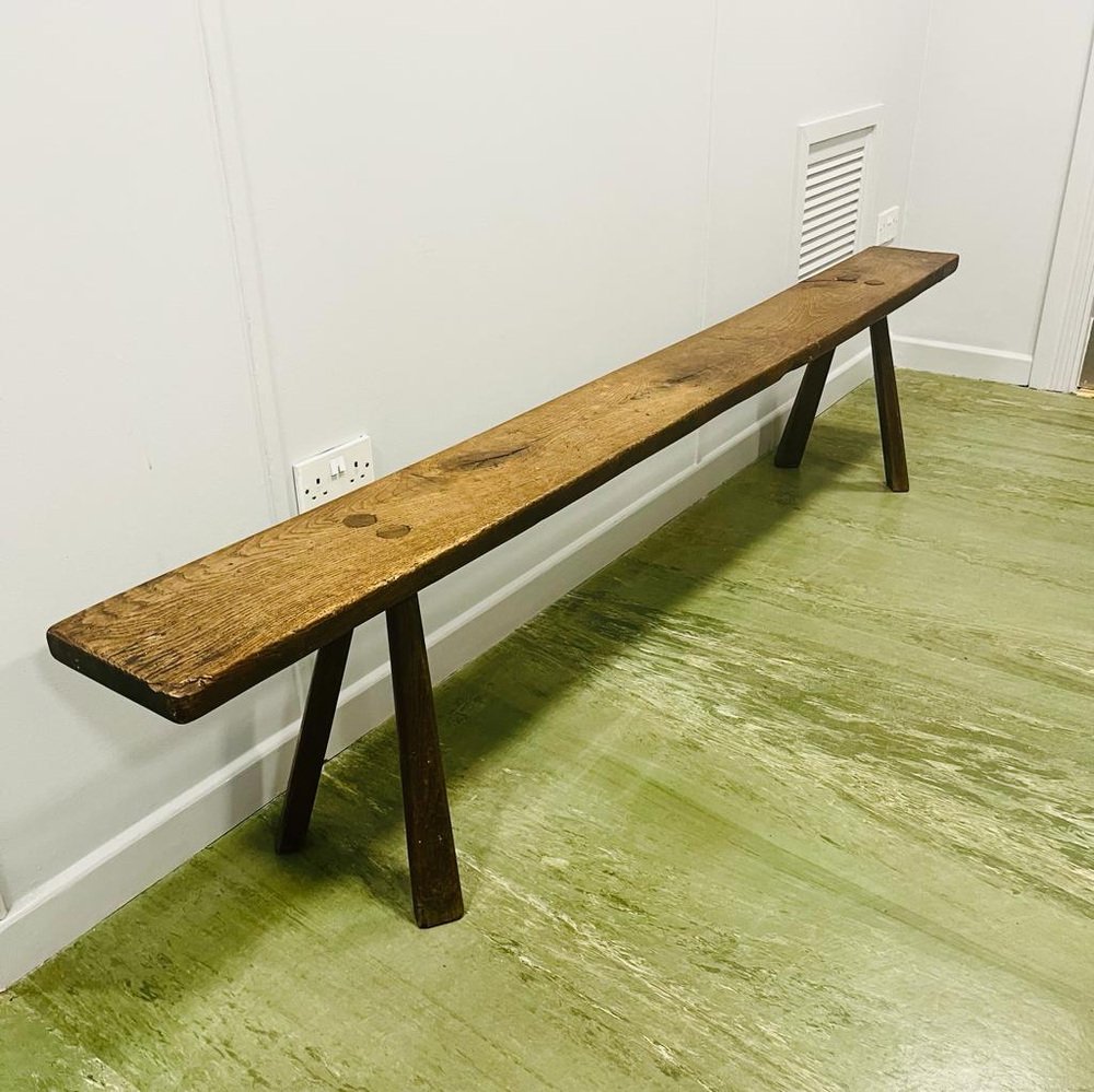 Vintage Rustic Oak Long Bench for sale at Pamono