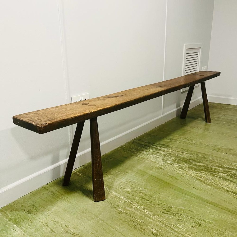 Vintage Rustic Oak Long Bench for sale at Pamono
