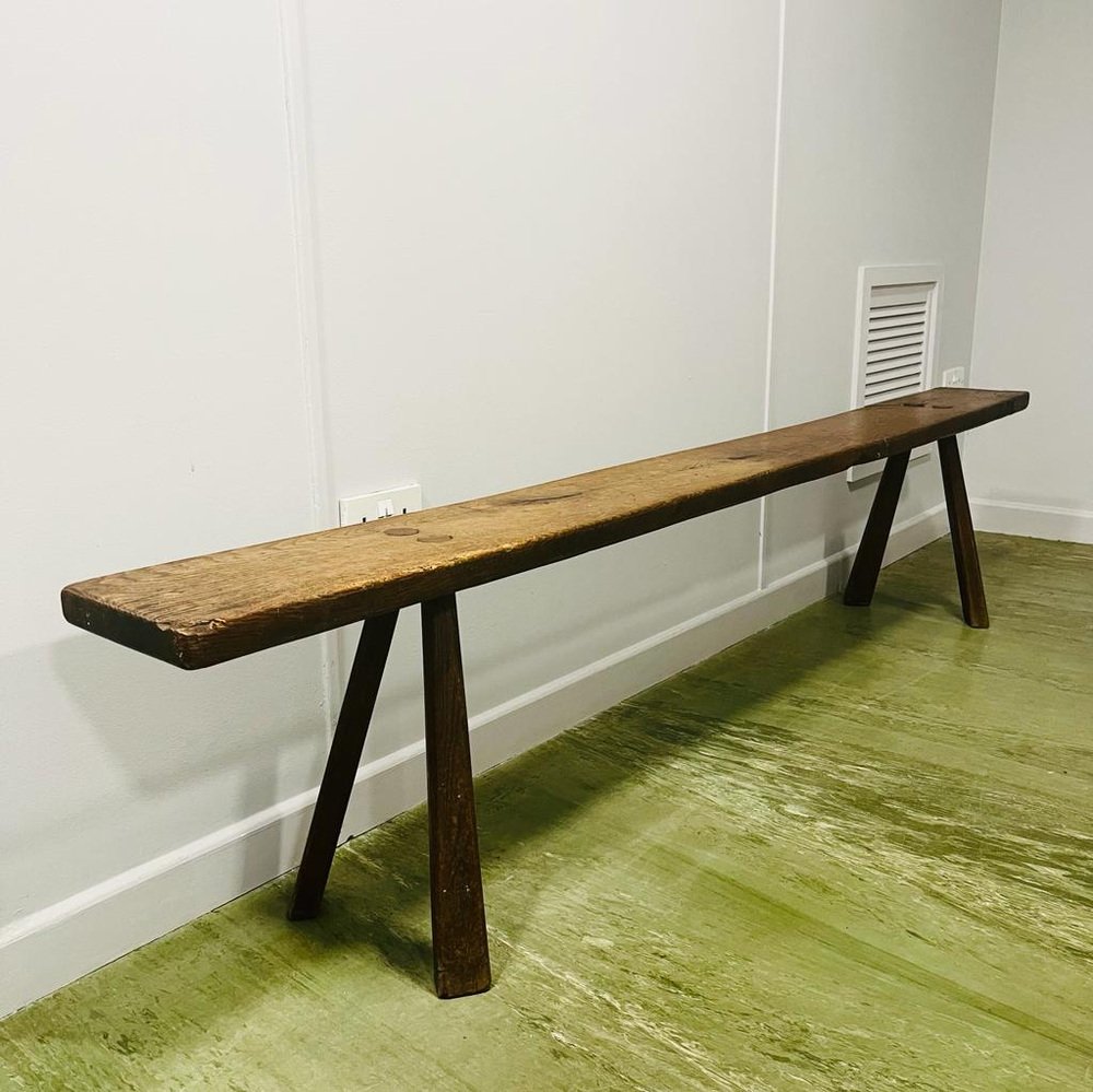 Vintage Rustic Oak Long Bench for sale at Pamono
