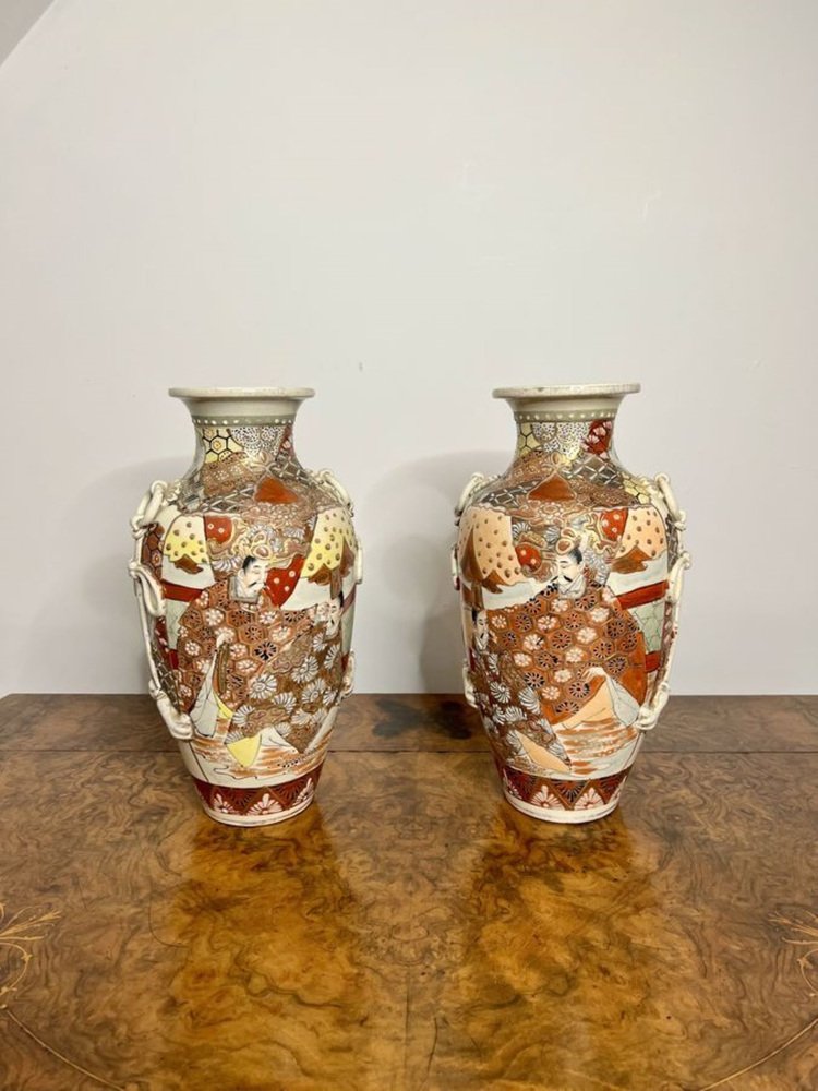 Large Antique Satsuma Vases, 1910, Set of 2 for sale at Pamono
