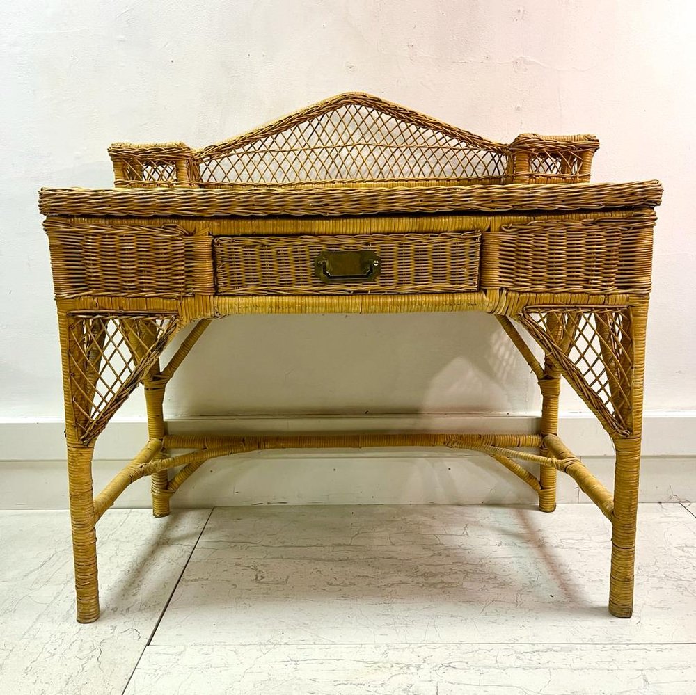 Vintage Wicker and Rattan Desk for sale at Pamono