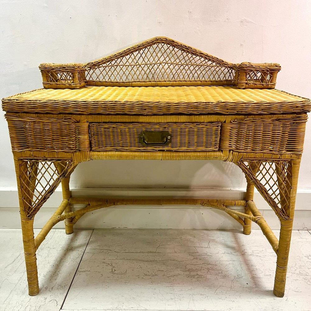 Vintage Wicker and Rattan Desk for sale at Pamono