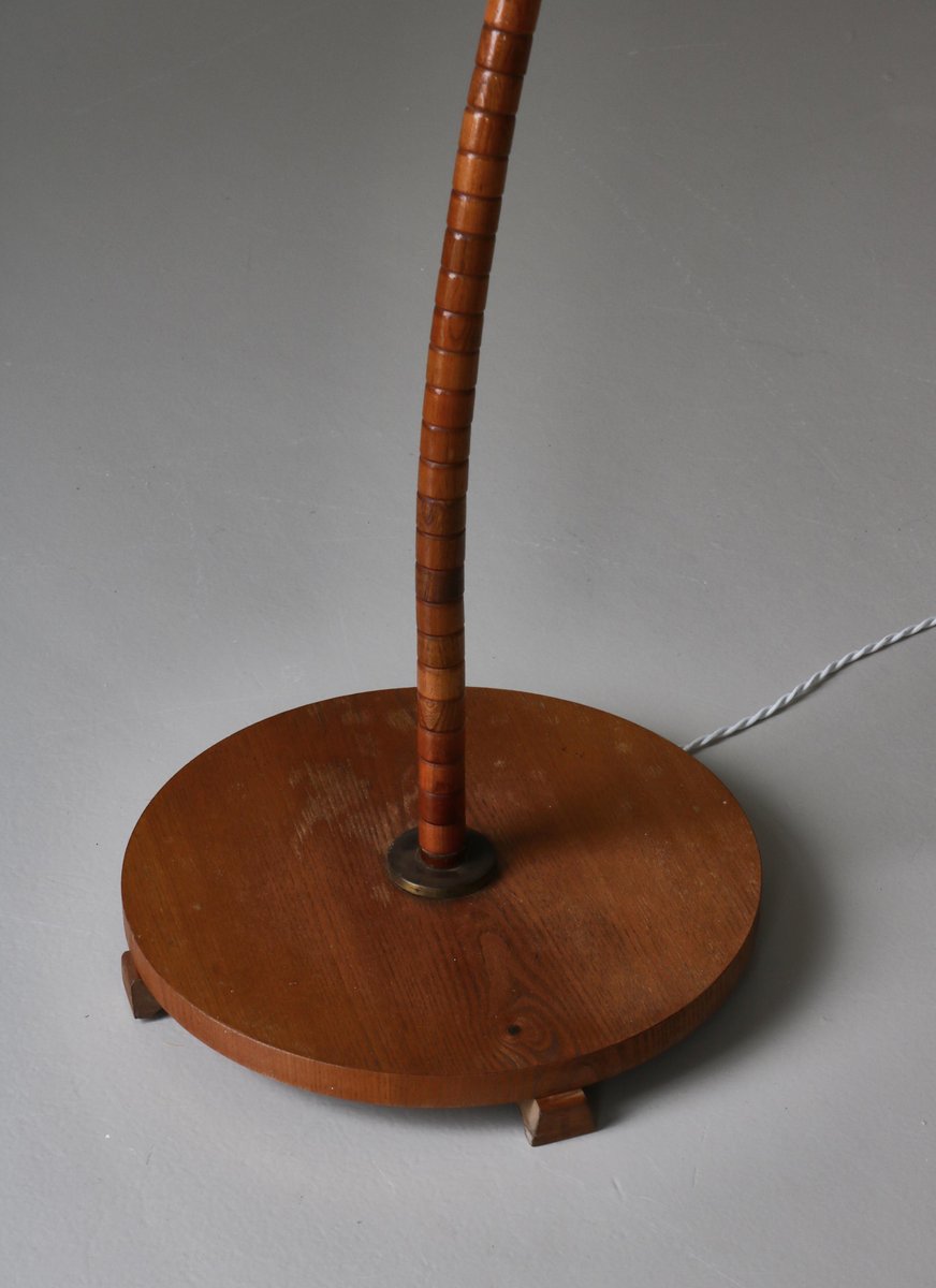 Swedish Art Deco Floor Lamp in Patinated Elm with William Morris Shade ...