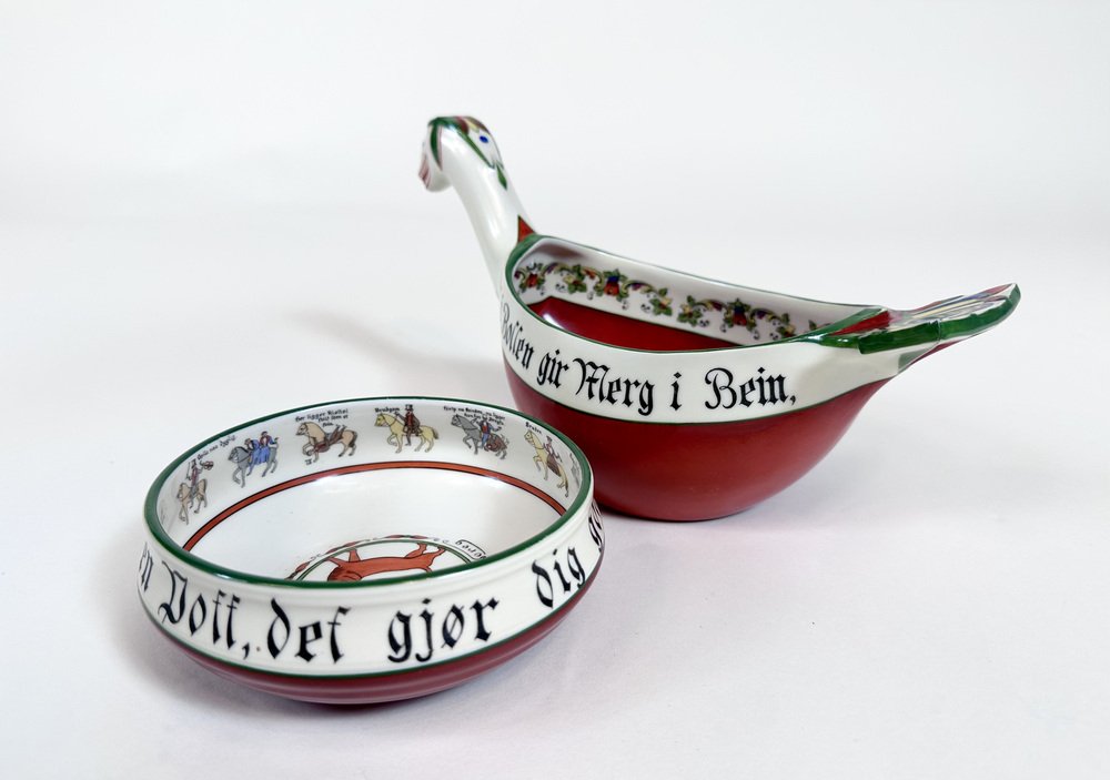 Norwegian Folk Art Drinking Bowl and Viking Dragon Boat-Shaped Ale Bowl ...