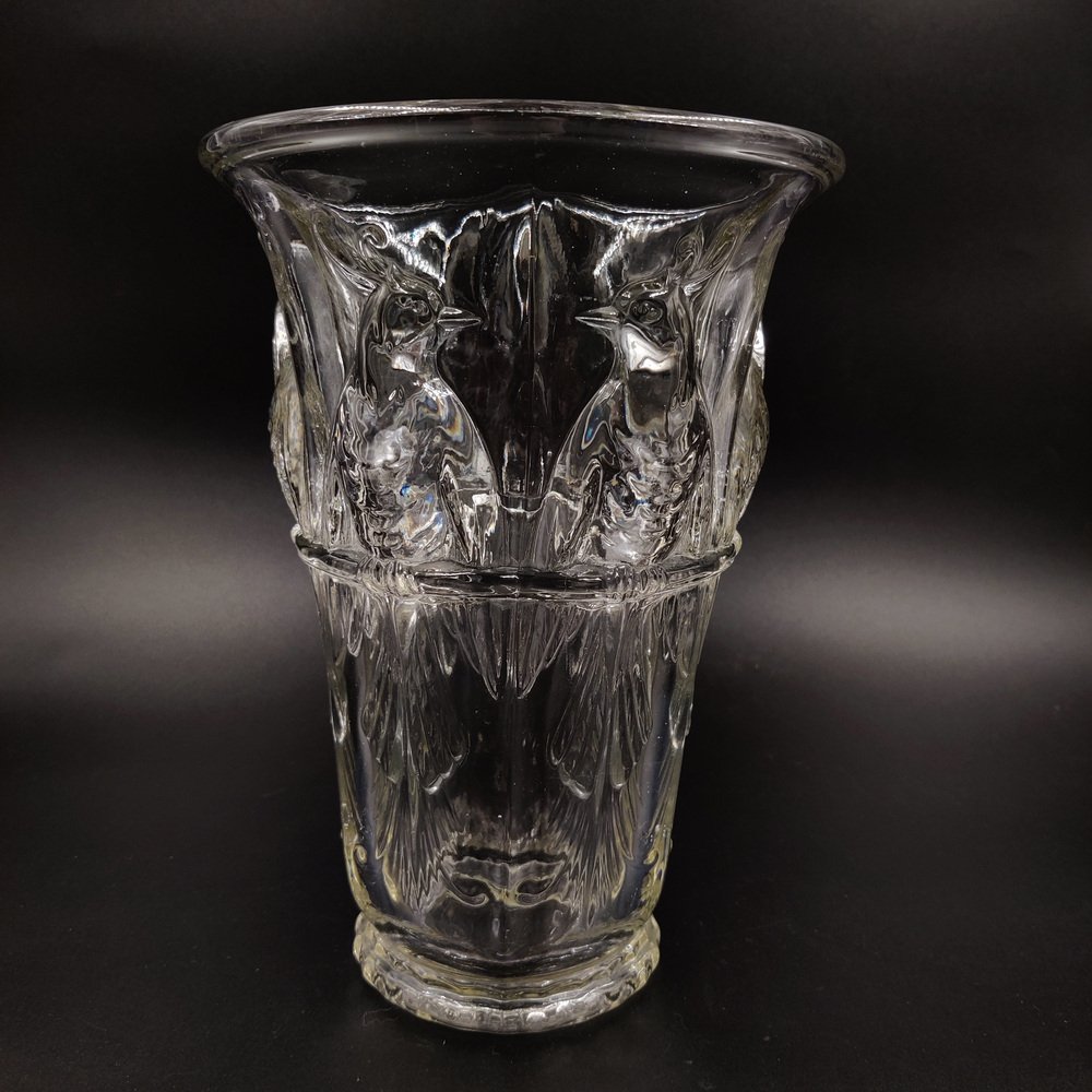 French Art Deco Glass Vase with Cockatoo Motif by Verlux, 1930s for ...