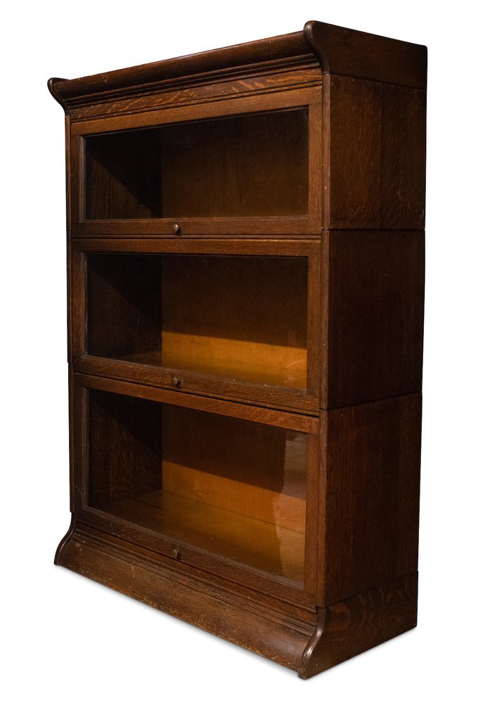 Sectional Glazed Three-Tier Bookcase in Oak, 1920s for sale at Pamono