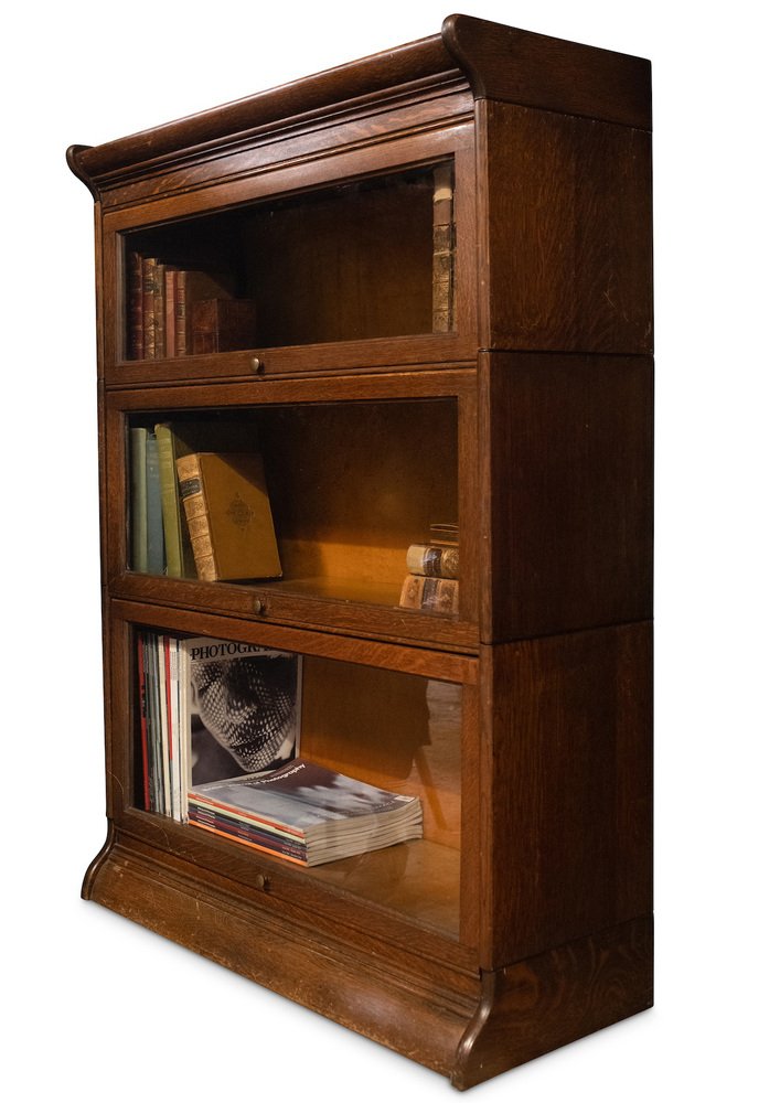 Sectional Glazed Three-Tier Bookcase in Oak, 1920s for sale at Pamono