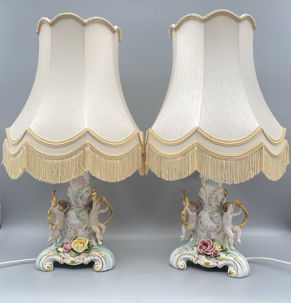 Baroque Style Table Lamps in Porcelain by Rudolf Kämmer, Thuringia ...